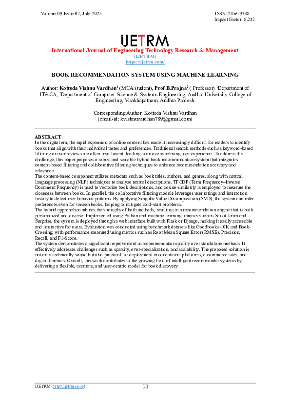 (PDF) BOOK RECOMMENDATION SYSTEM USING MACHINE LEARNING