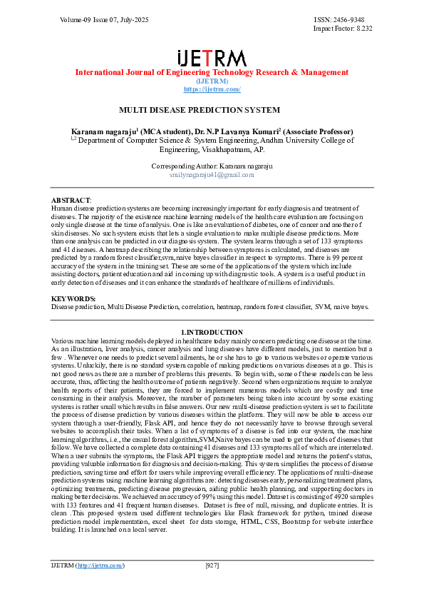 (PDF) MULTI DISEASE PREDICTION SYSTEM