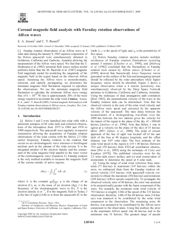 (PDF) Coronal magnetic field analysis with Faraday rotation observations of Alfven waves