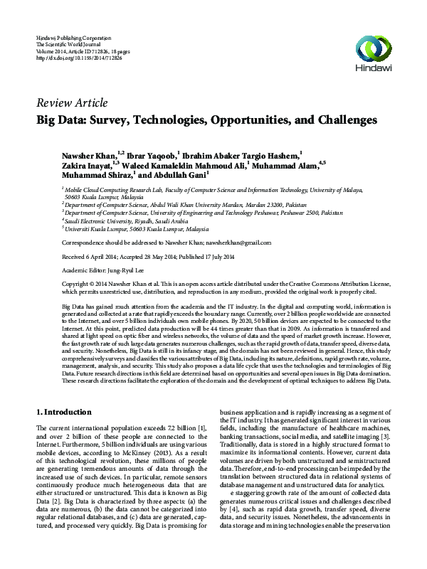 (PDF) Big Data: Survey, Technologies, Opportunities, and Challenges