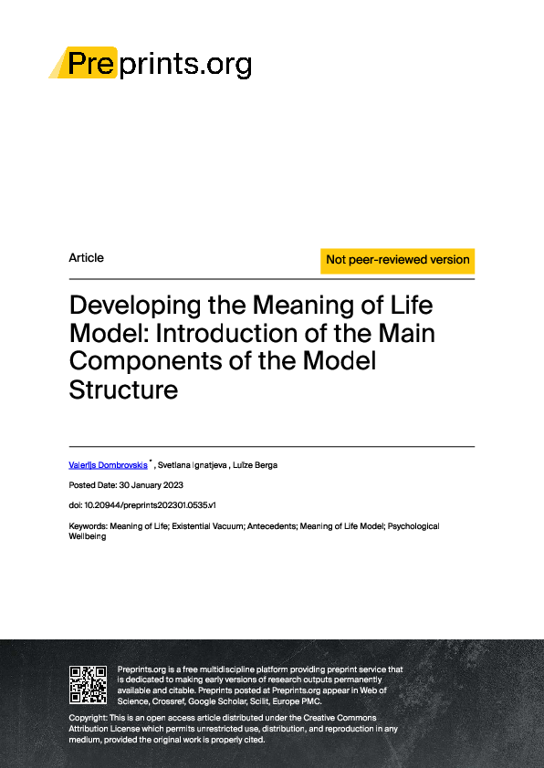 (PDF) Developing the Meaning of Life Model: Introduction of the Main ...