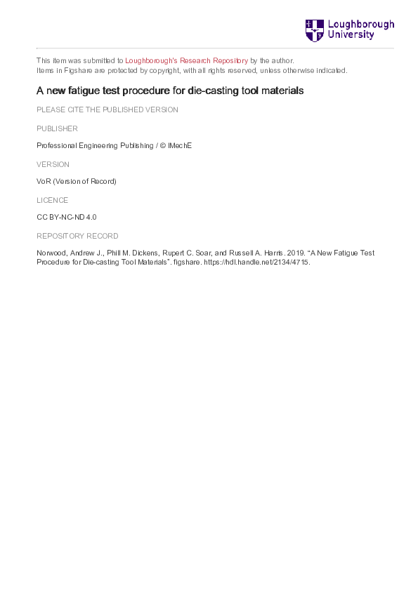 (PDF) A new fatigue test procedure for die-casting tool materials