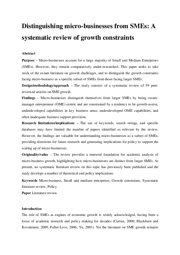 (PDF) Distinguishing micro-businesses from SMEs: a systematic review of ...