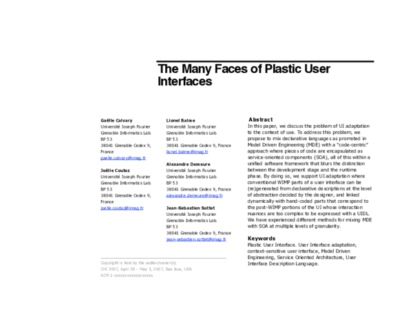 (PDF) The Many Faces of Plastic User Interfaces