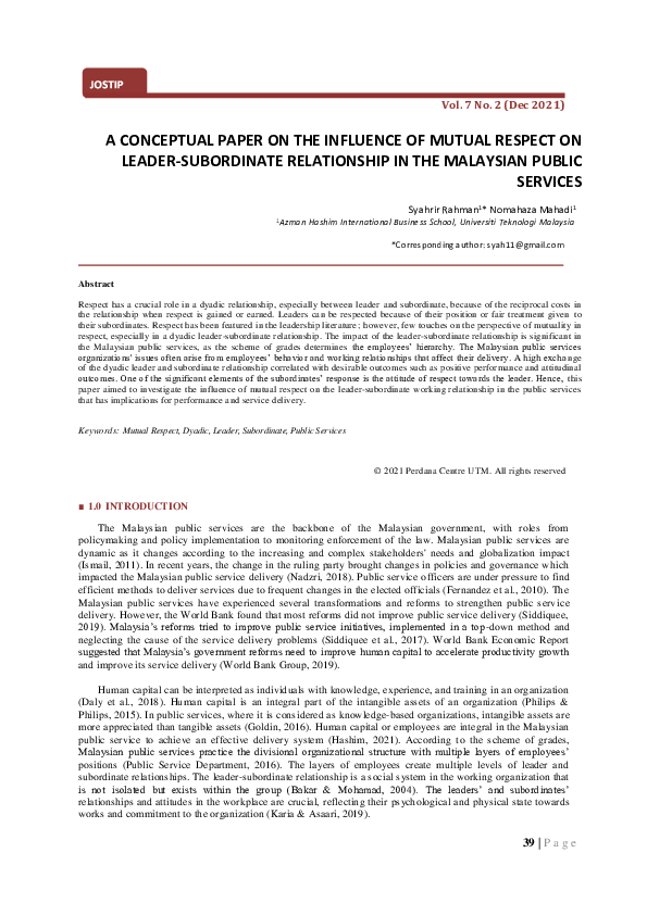 (PDF) A Conceptual Paper on the Influence of Mutual Respect on Leader ...