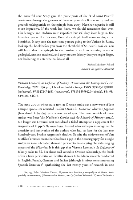 (PDF) Review of Victoria Leonard "In Defiance of History: Orosius and ...