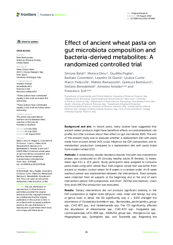 (PDF) Effect of ancient wheat pasta on gut microbiota composition and ...