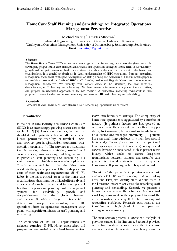 (PDF) Home care staff planning and scheduling an integrated operations ...