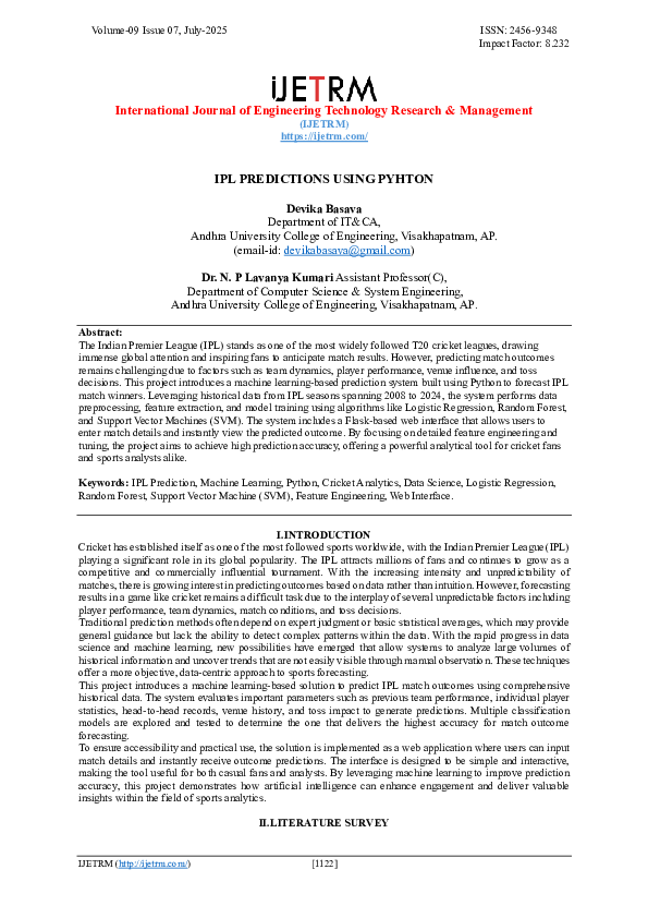 (PDF) IPL PREDICTIONS USING PYHTON