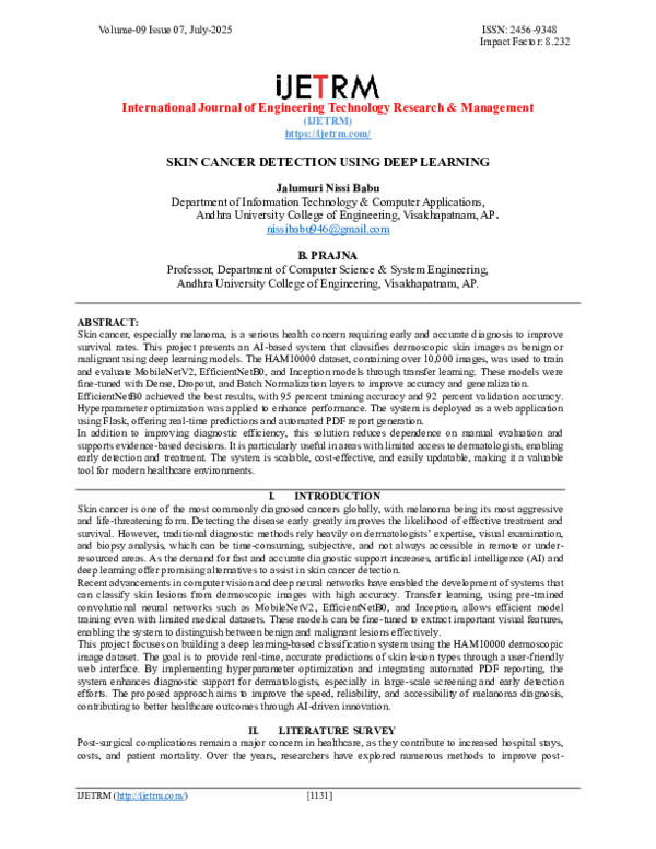 (PDF) SKIN CANCER DETECTION USING DEEP LEARNING