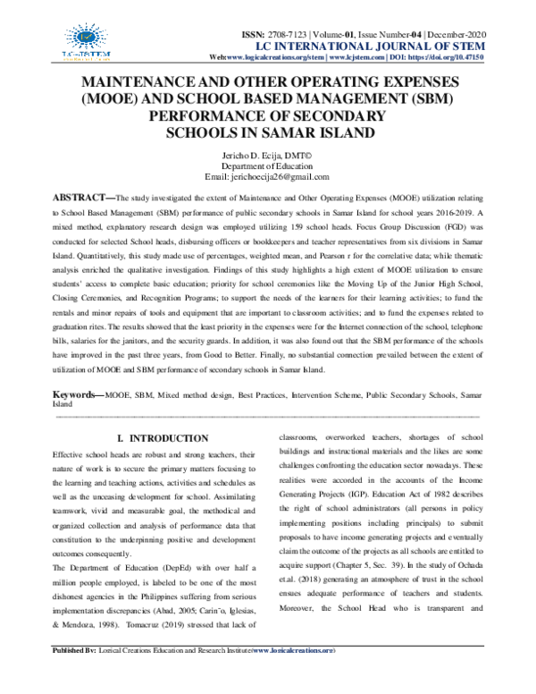 (PDF) Maintenance and Other Operating Expenses (Mooe) and School-Based ...