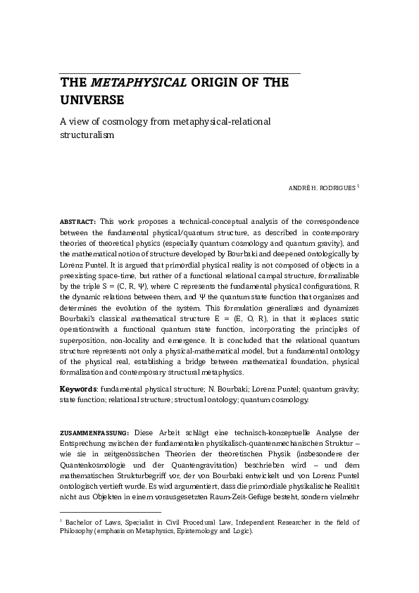 (PDF) THE METAPHYSICAL ORIGIN OF THE UNIVERSE