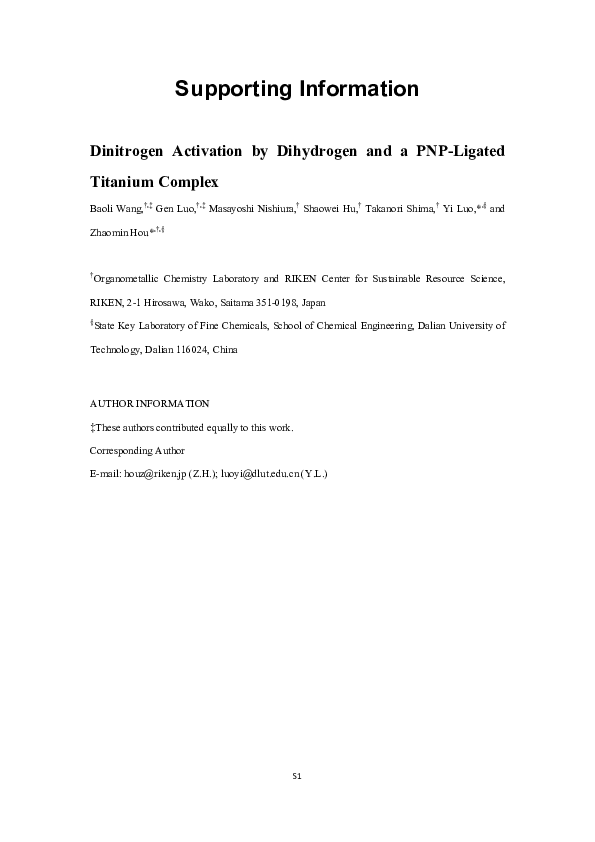 (PDF) Dinitrogen Activation by Dihydrogen and a PNP-Ligated Titanium ...