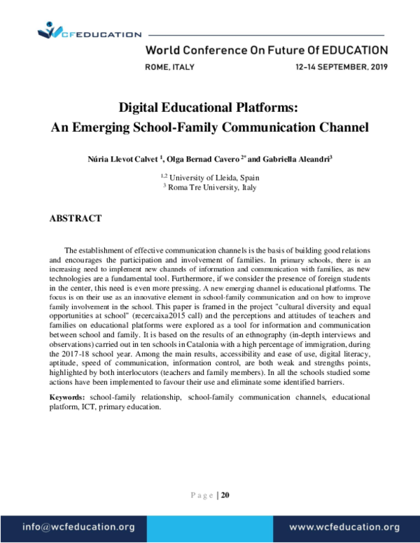 (PDF) Digital Educational Platforms: An Emerging School-Family ...