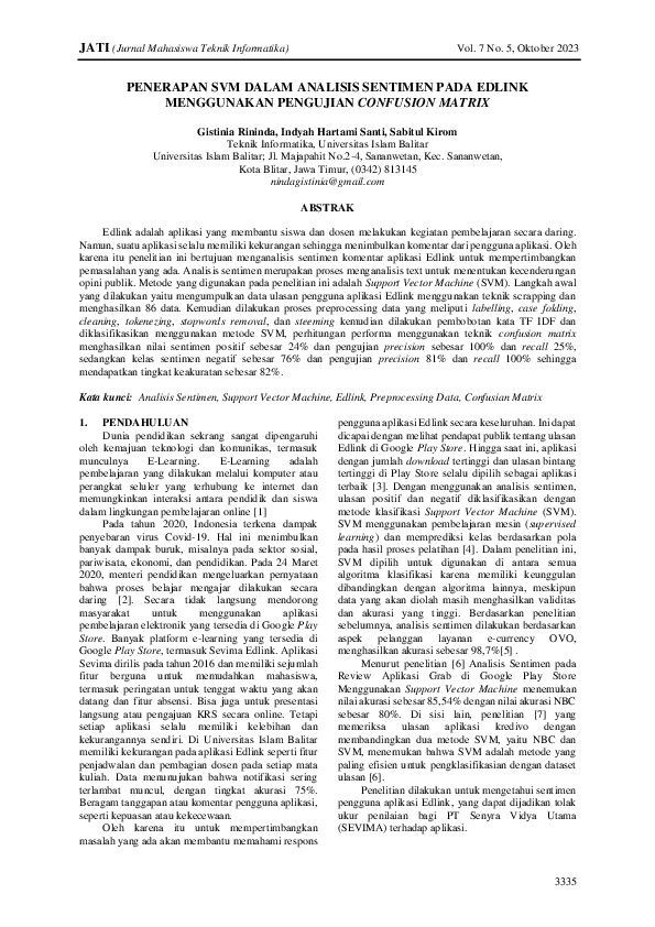 (PDF) Penerapan SVM Dalam Analisis Sentimen Pada Edlink Menggunakan ...