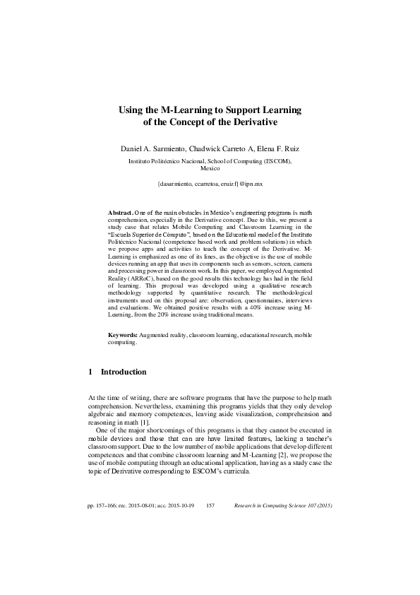 (PDF) Using the M-Learning to Support Learning of the Concept of the Derivative