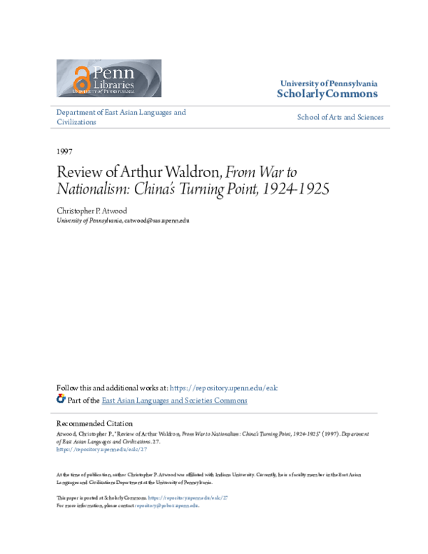 (PDF) Review of Arthur Waldron, \u3cem\u3eFrom War to Nationalism ...
