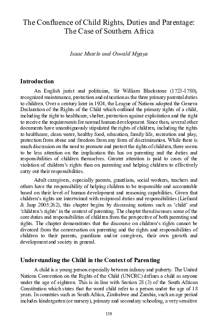 (PDF) The Confluence of Child Rights, Duties and Parentage: The Case of ...