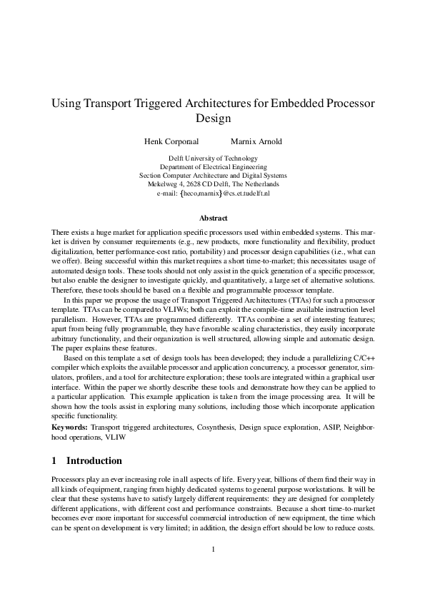 (PDF) Using Transport Triggered Architectures for Embedded Processor Design