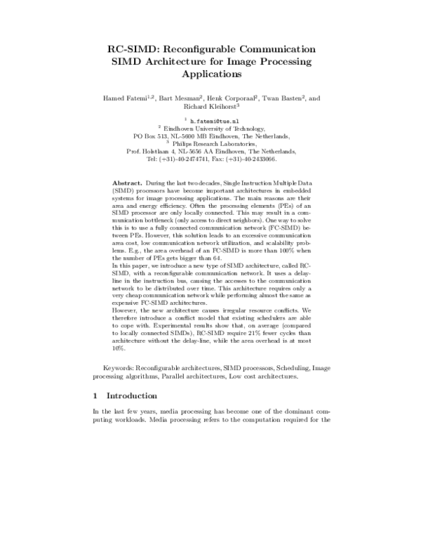 (PDF) RC-SIMD: Reconfigurable communication SIMD architecture for image processing applications