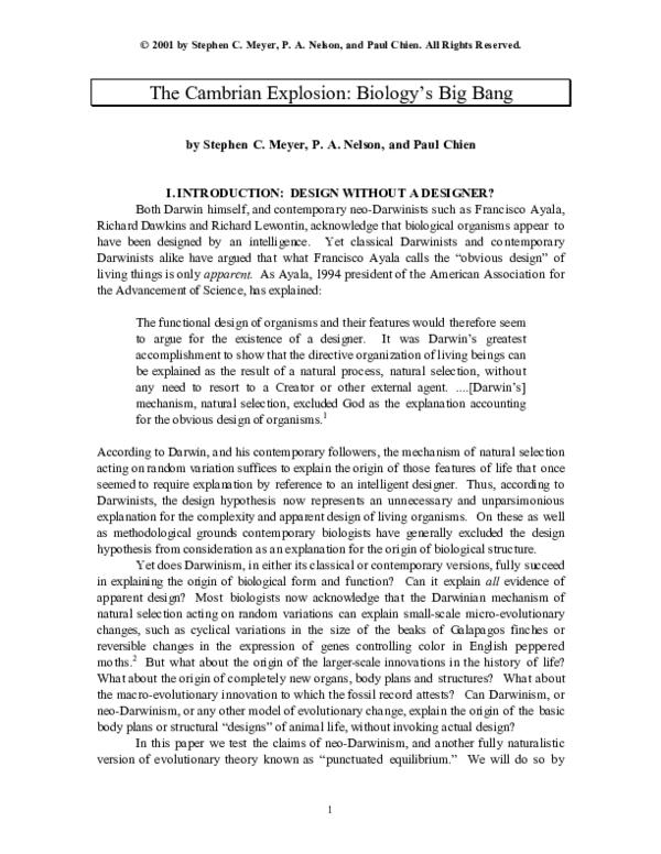 (PDF) The Cambrian explosion: biology's big bang