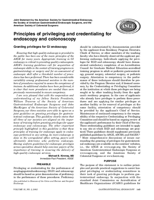 (PDF) Principles of Privileging and Credentialing for Endoscopy and Colonoscopy