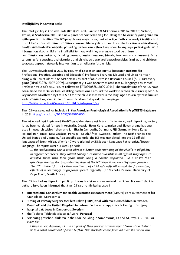 (PDF) Intelligibility in Context Scale