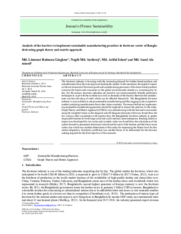 (PDF) Analysis of the barriers to implement sustainable manufacturing ...