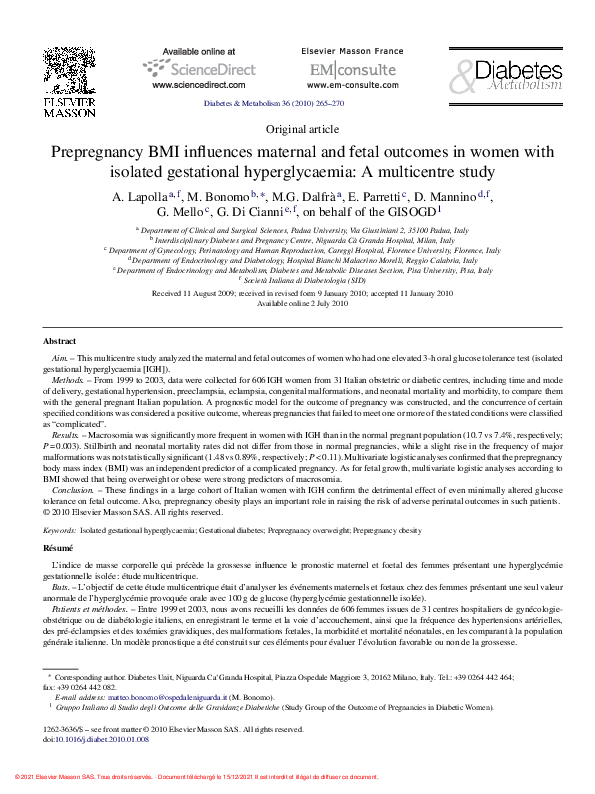 (PDF) Prepregnancy BMI influences maternal and fetal outcomes in women ...