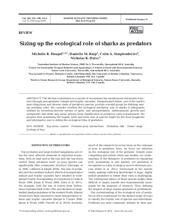 (PDF) Sizing up the ecological role of sharks as predators