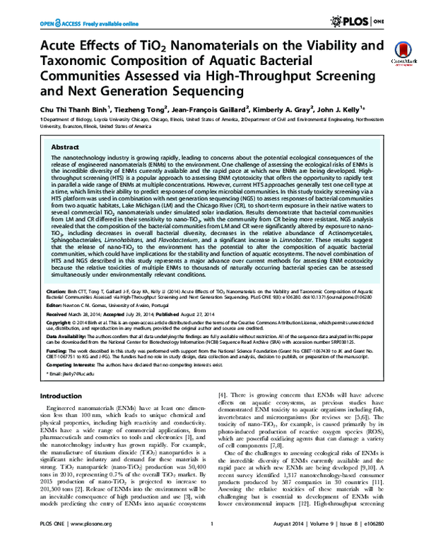 (PDF) Acute Effects of TiO2 Nanomaterials on the Viability and Taxonomic Composition of Aquatic ...