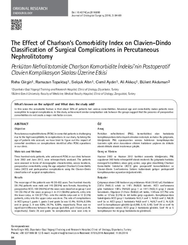 (PDF) The Effect of Charlson’s Comorbidity Index on Clavien-Dindo ...