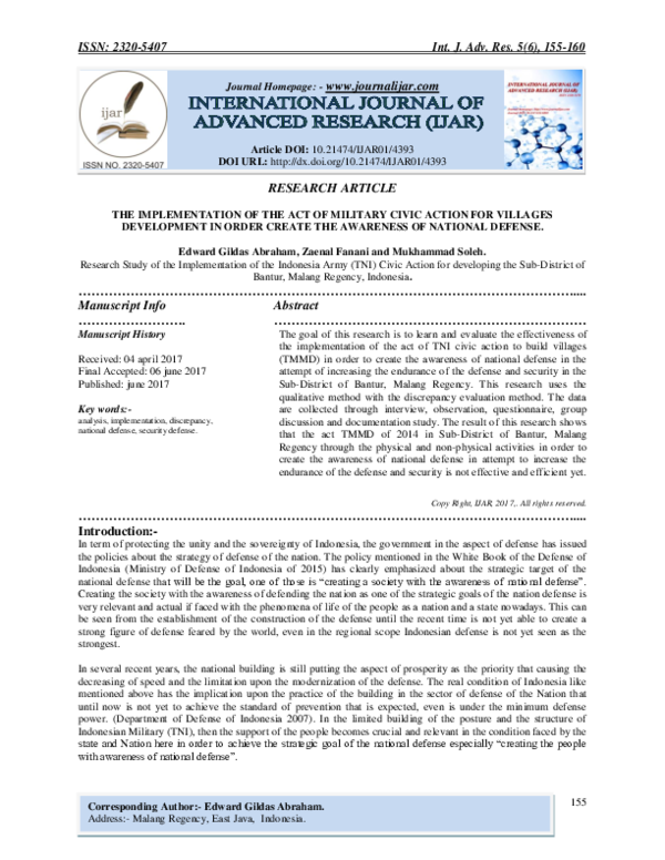 (PDF) The Implementation of the Act of Military Civic Action for ...