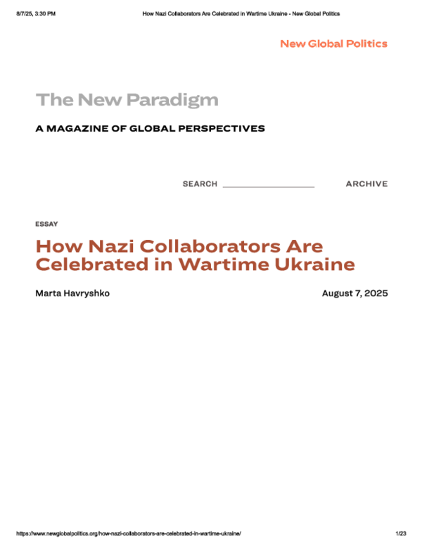 (PDF) How Nazi Collaborators Are Celebrated in Wartime Ukraine, The New ...