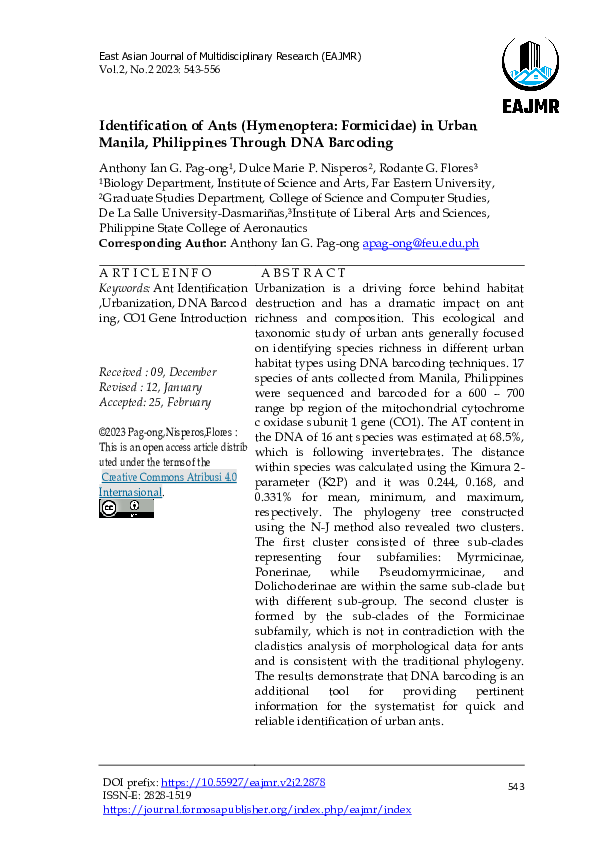 (PDF) Identification of Ants (Hymenoptera: Formicidae) in Urban Manila ...