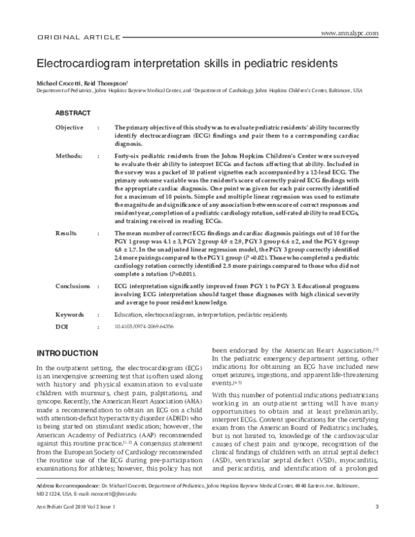 (PDF) Electrocardiogram interpretation skills in pediatric residents