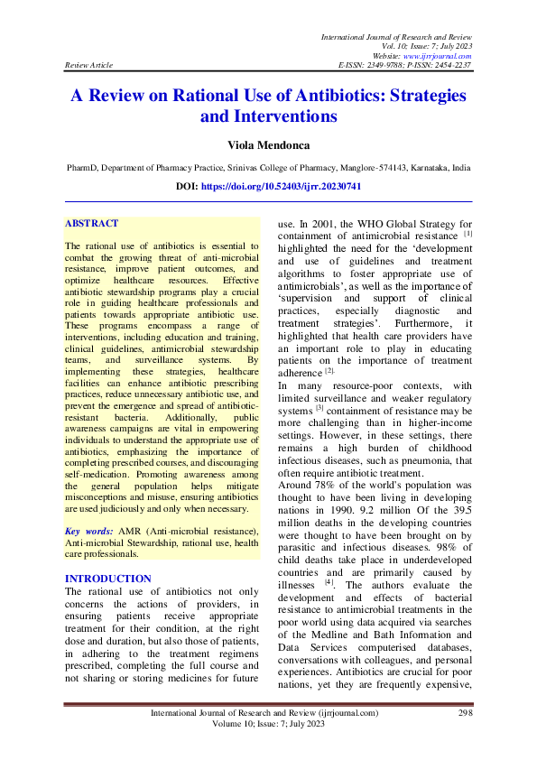(PDF) A Review on Rational Use of Antibiotics: Strategies and Interventions
