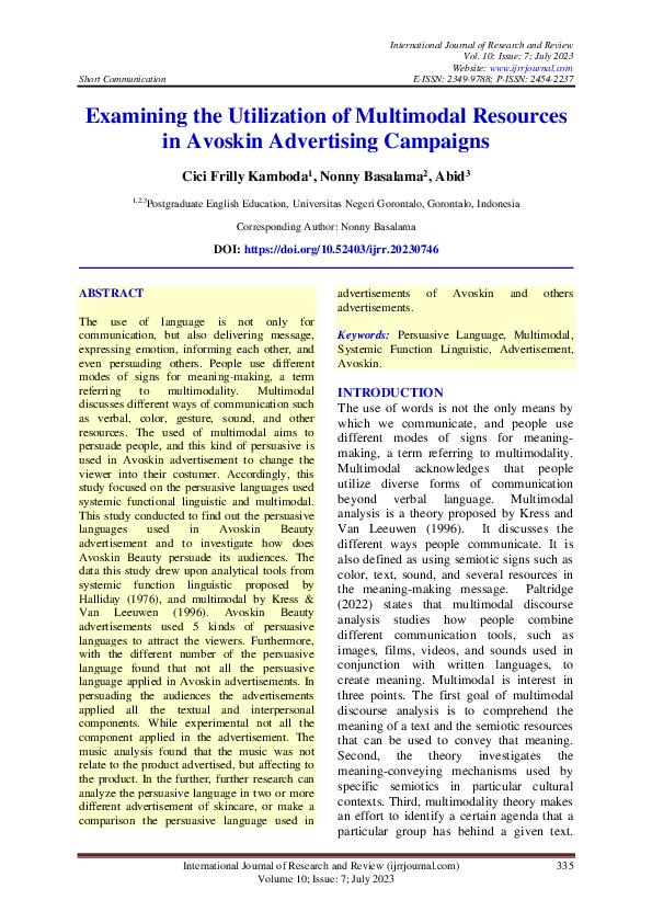 (PDF) Examining the Utilization of Multimodal Resources in Avoskin ...