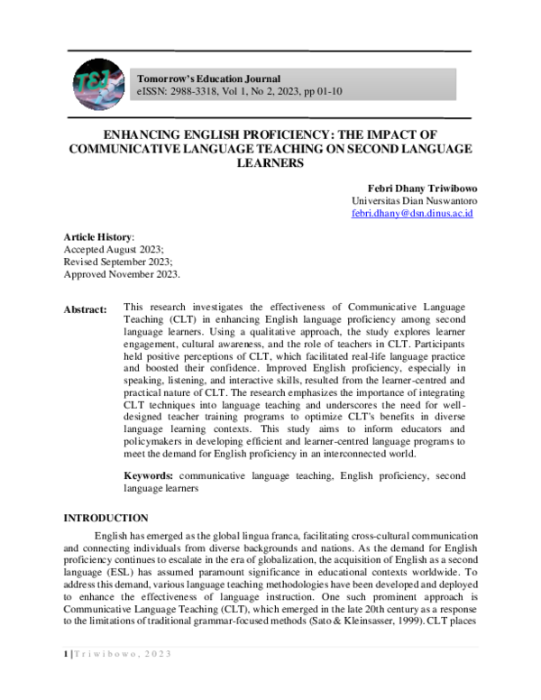 (PDF) Enhancing English Proficiency: The Impact of Communicative ...