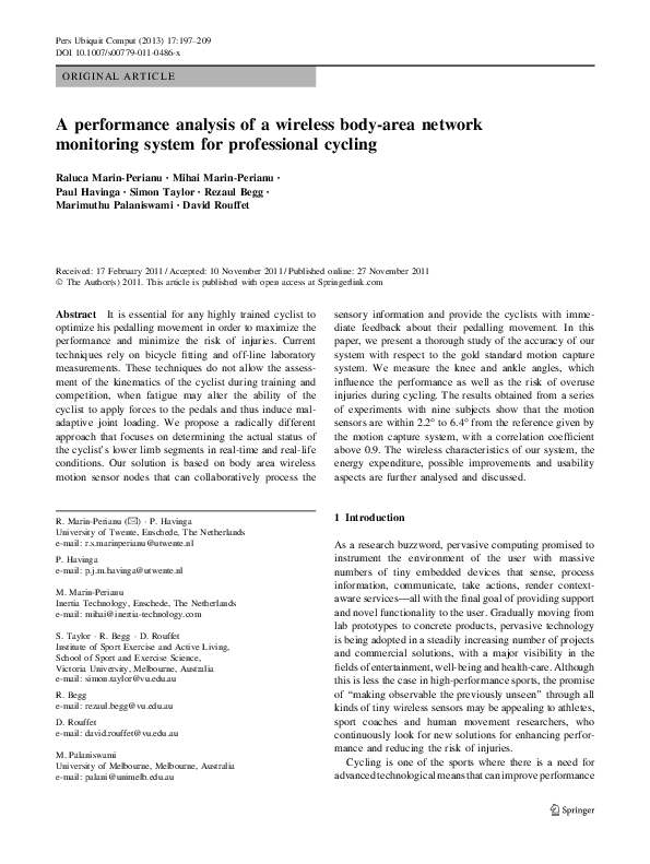 (PDF) A performance analysis of a wireless body-area network monitoring system for professional ...