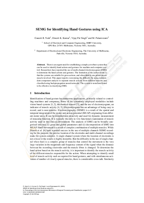 (PDF) SEMG for identifying hand gestures using ICA