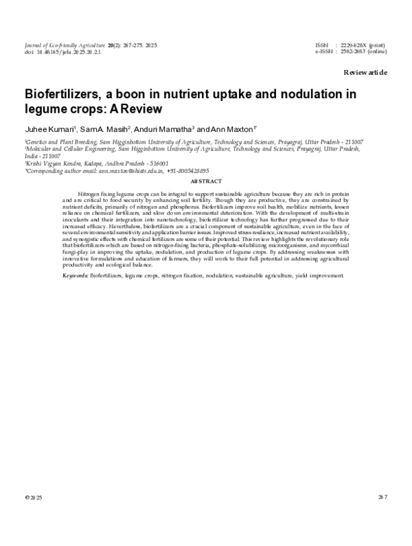 (PDF) Biofertilizers, a boon in nutrient uptake and nodulation in ...