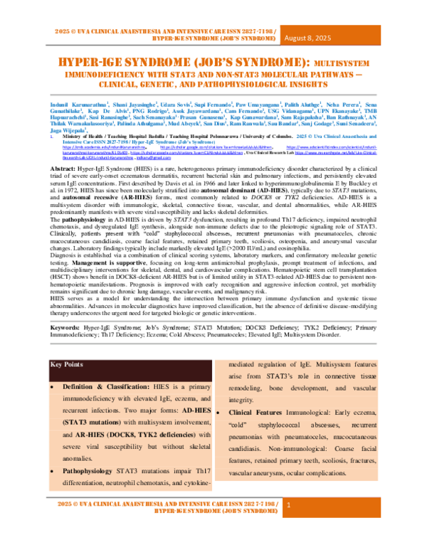 (PDF) Hyper-IgE Syndrome (Job’s Syndrome) Multisystem Immunodeficiency ...