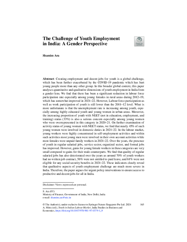 (PDF) The Challenge of Youth Employment in India: A Gender Perspective