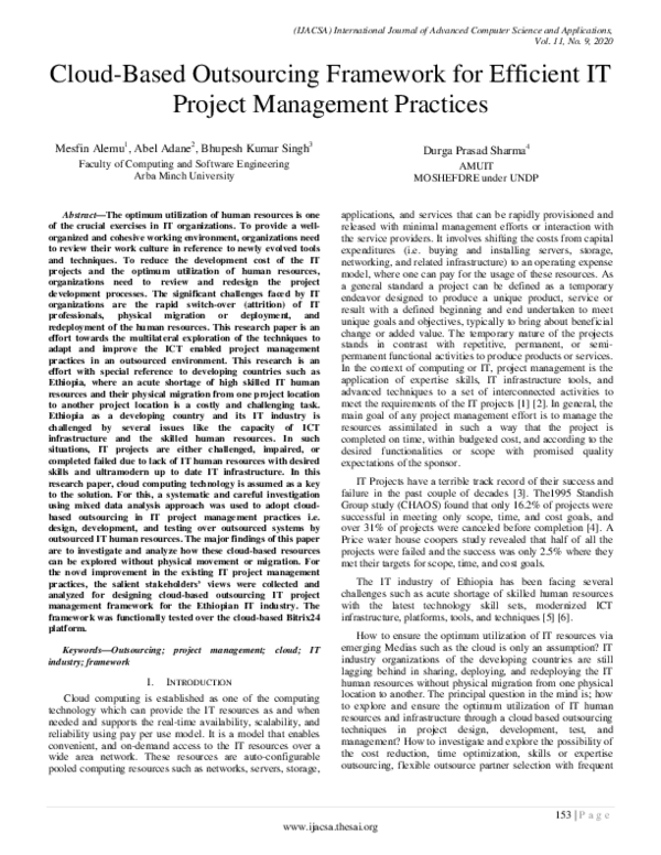 (PDF) Cloud-Based Outsourcing Framework for Efficient IT Project Management Practices