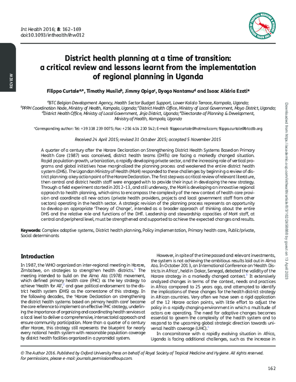 (PDF) District health planning at a time of transition: a critical ...