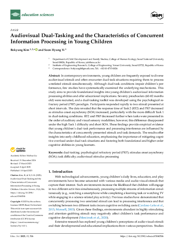 (PDF) Audiovisual Dual-Tasking and the Characteristics of Concurrent ...