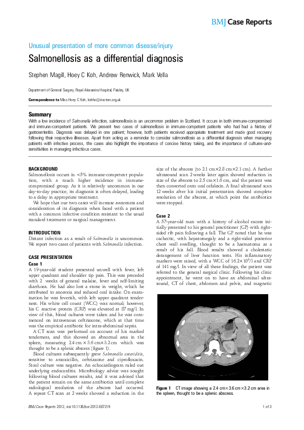 (PDF) Salmonellosis as a differential diagnosis