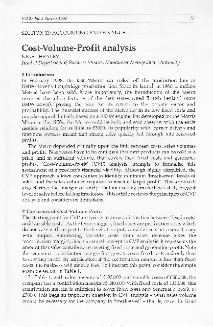 (PDF) Cost-Volume-Profit analysis