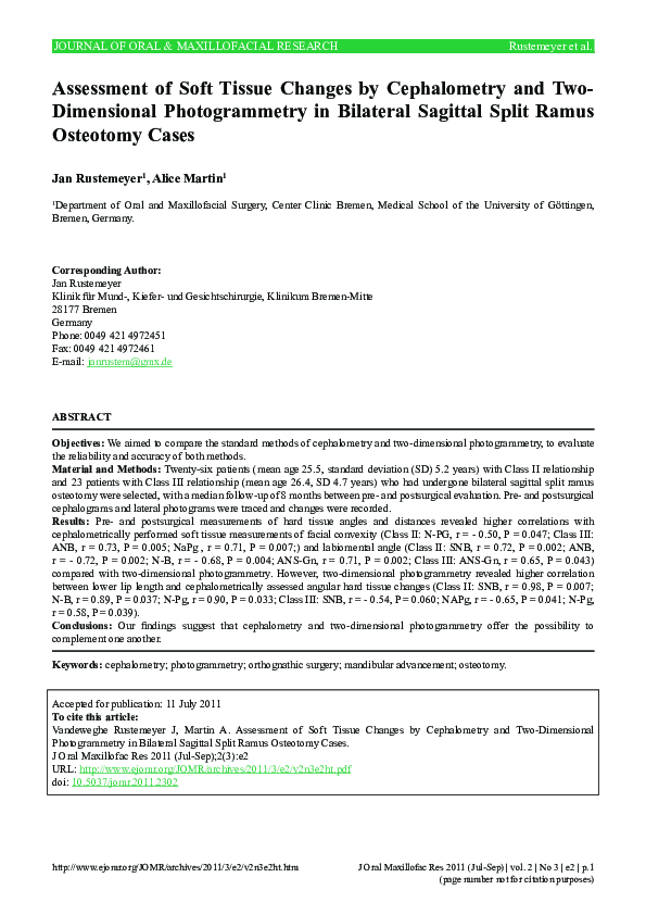 (PDF) Assessment of soft tissue changes by cephalometry and two ...